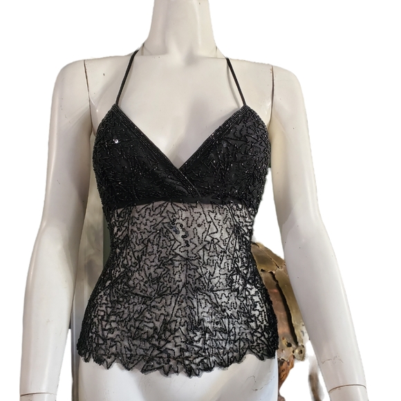 Symphony | Tops | Y2k Symphony Beaded Sequin Heavily Embellish Backless Black Halter Top Small ...